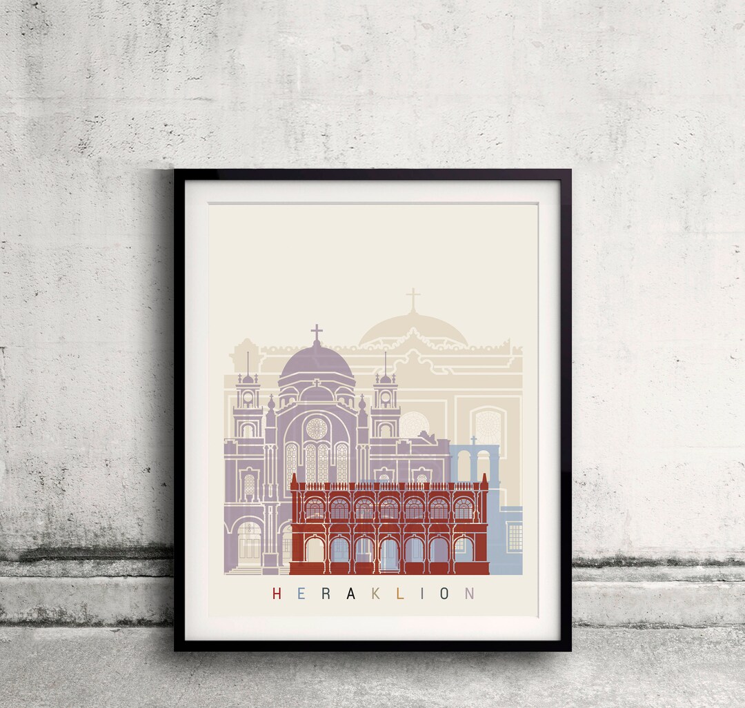 Heraklion Skyline Poster - Fine Art Print Landmarks Skyline Poster Gift ...