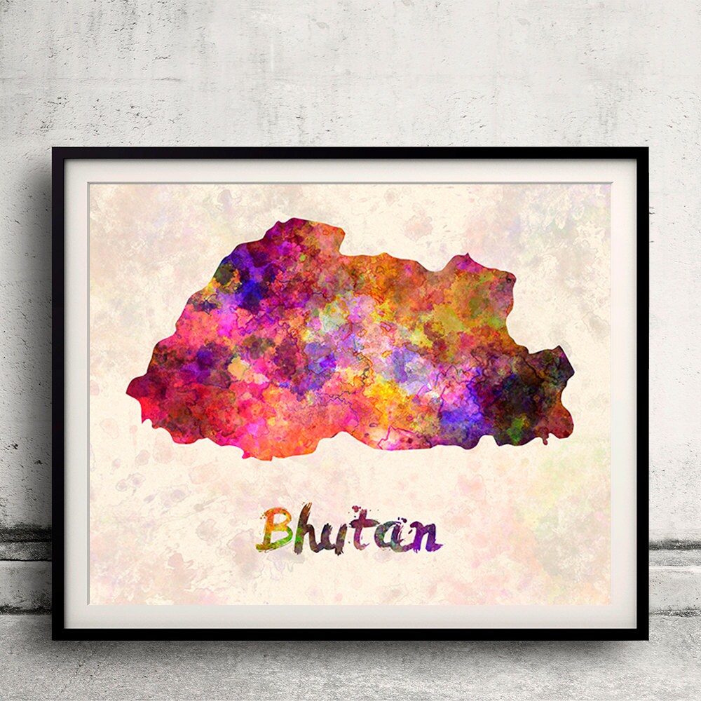 Bhutan Map in Watercolor Fine Art Print Glicee Poster | Etsy