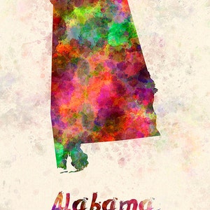 Alabama US State in Watercolor Background 8x10 In. to 12x16 In. Poster ...
