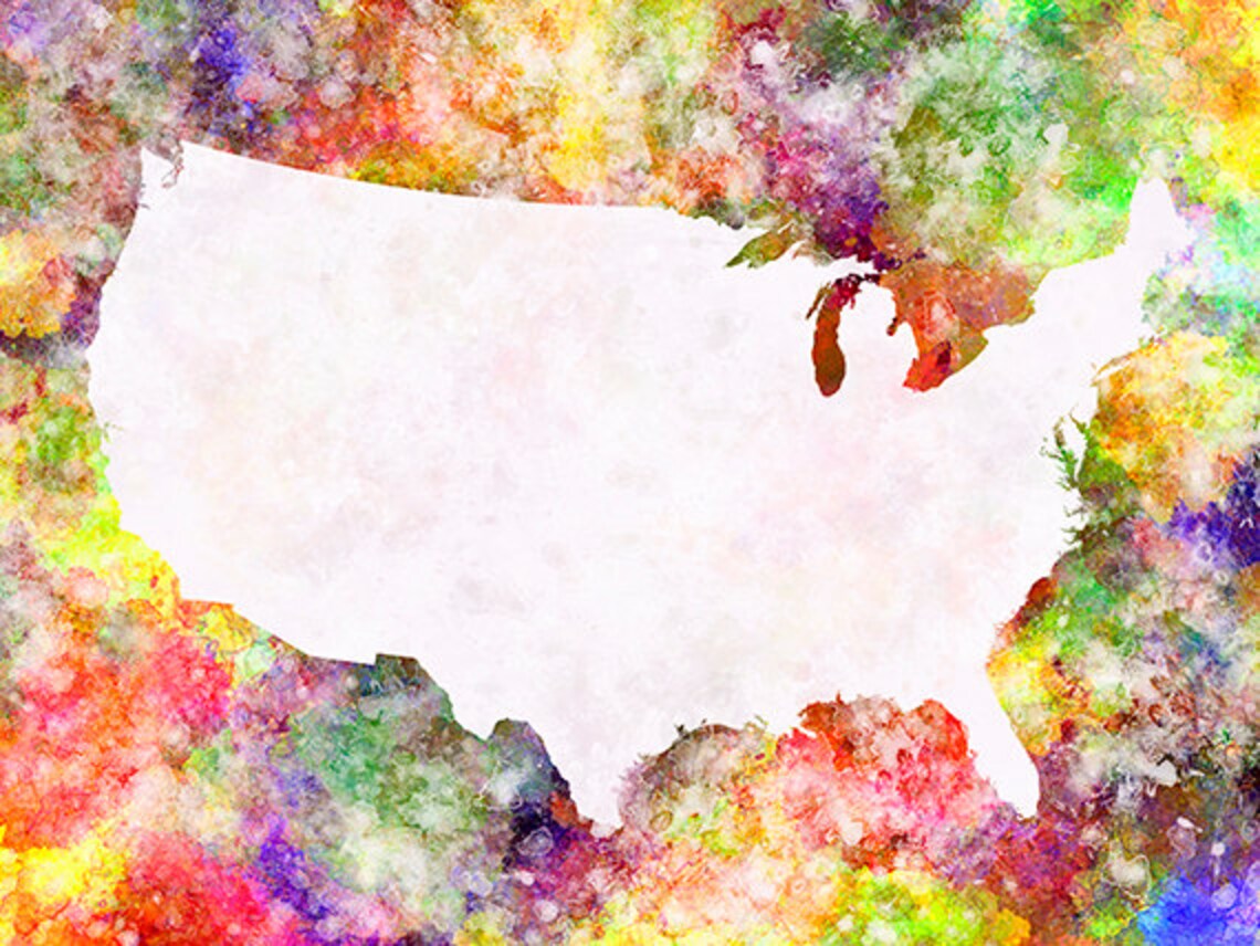 United States Map in Watercolor Painting Abstract Splatters - Etsy