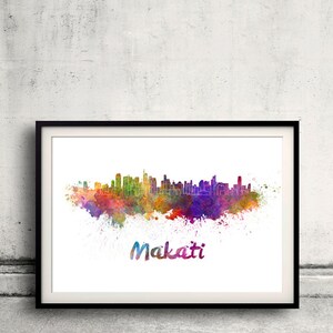 Makati Skyline in Watercolor Over White Background With Name of City ...