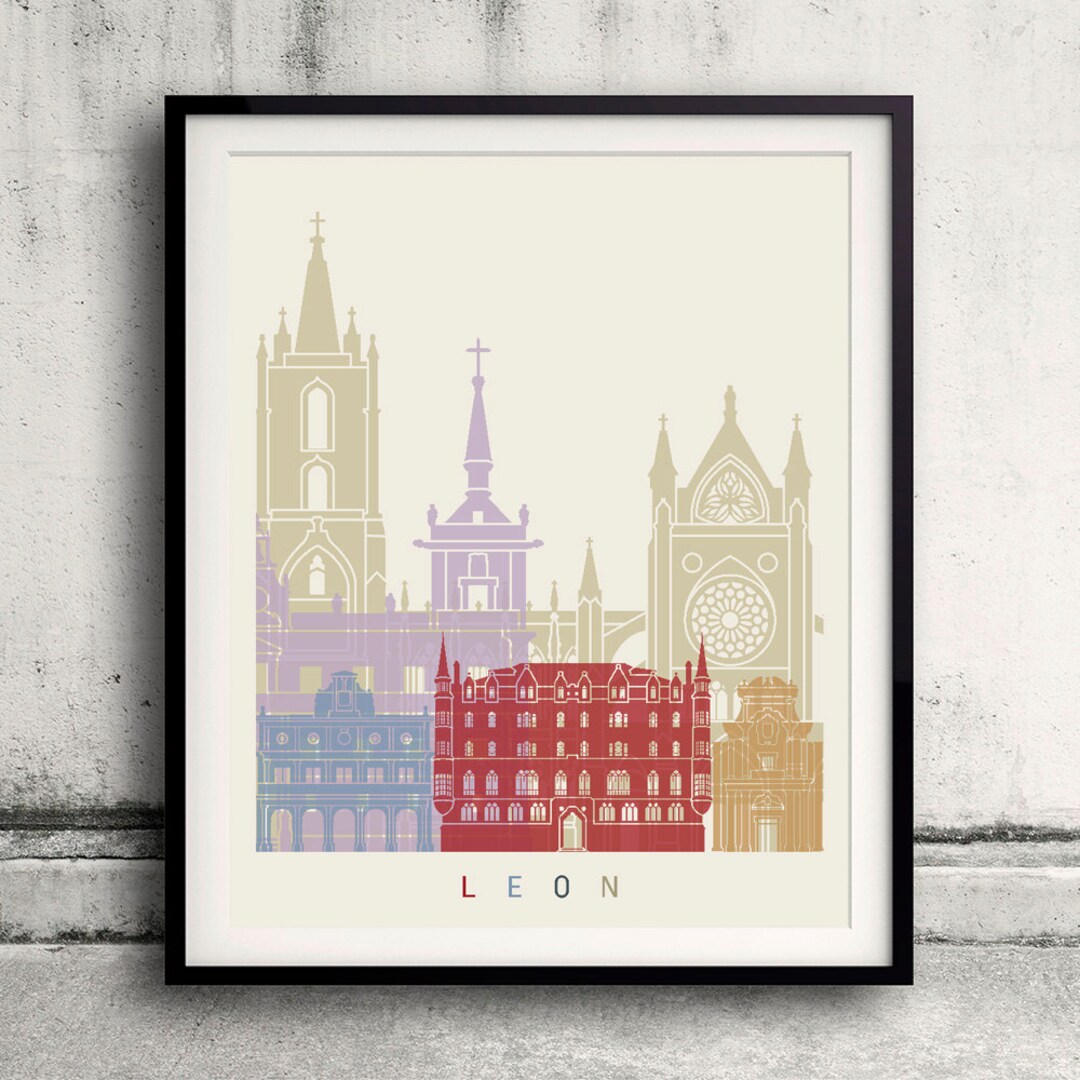 Leon Skyline Poster - Fine Art Print Landmarks Skyline Poster Gift ...