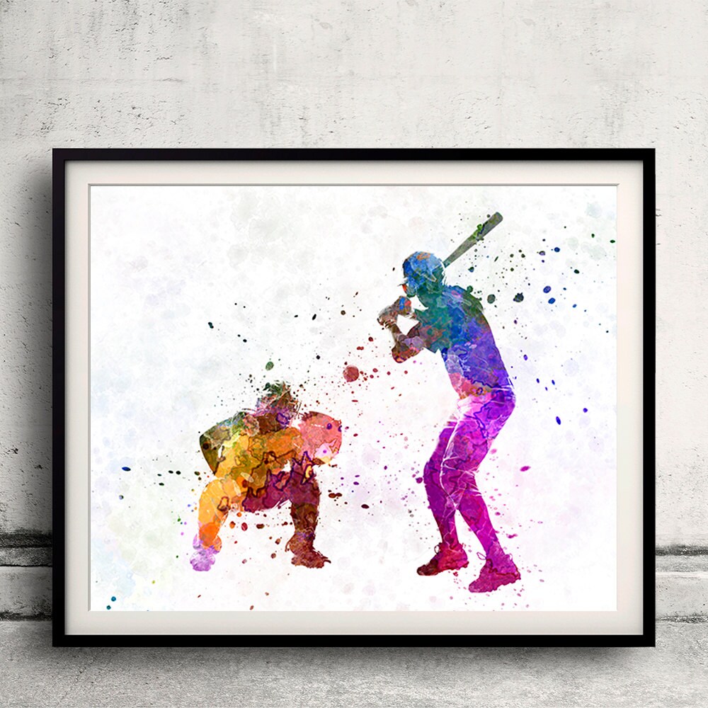Baseball Players 01 - 8x10 In. to 12x16 In. Poster Watercolor Wall Art ...