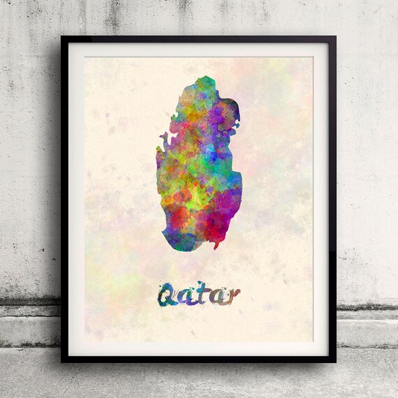 Qatar Map in Watercolor Fine Art Print Glicee Poster Decor | Etsy