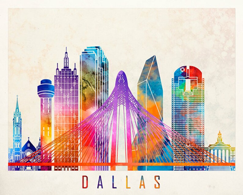 Dallas Landmarks Watercolor Poster Fine Art Print Landmarks - Etsy