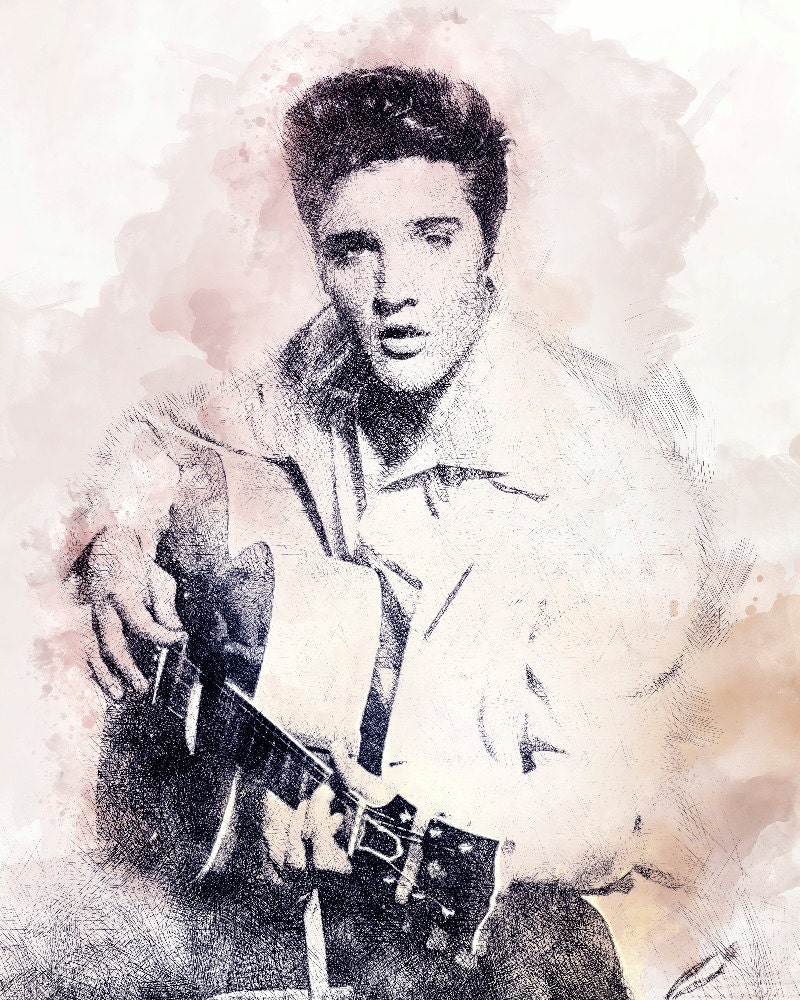 Elvis Presley portrait 01 in pen & watercolor Fine Art Print | Etsy