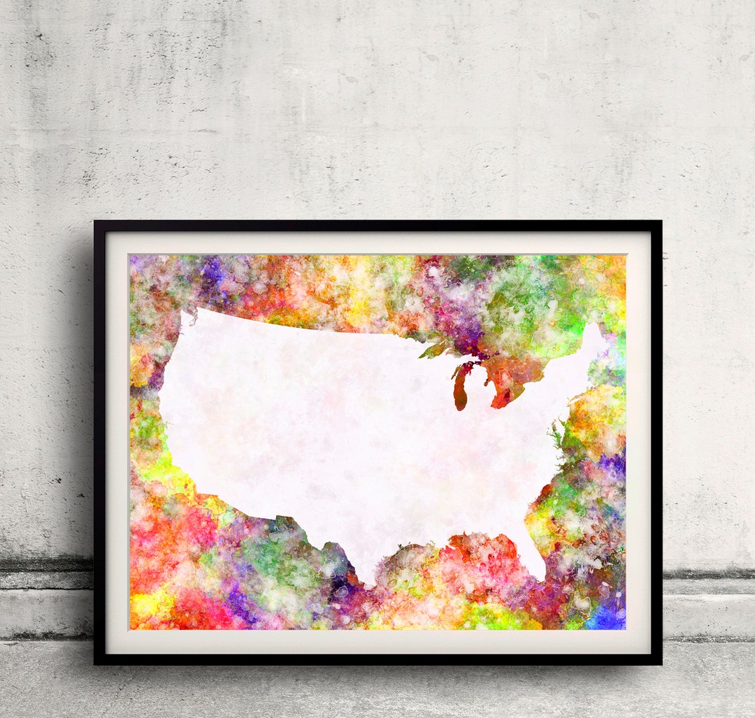 United States Map in Watercolor Painting Abstract Splatters - Fine Art ...