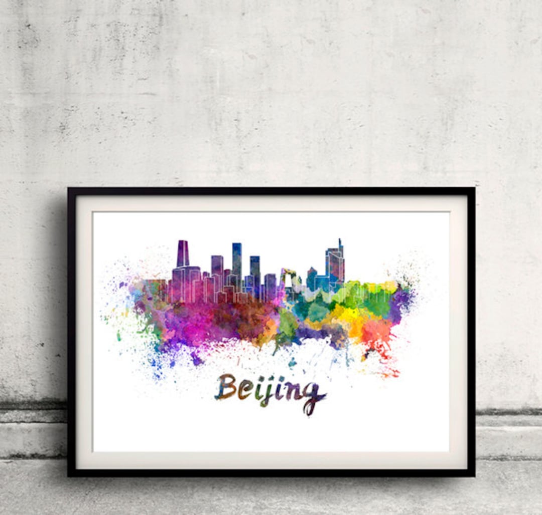 Beijing Skyline in Watercolor Over White Background With Name of City ...