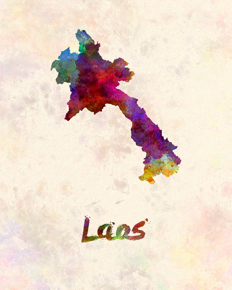Laos Map in Watercolor Fine Art Print Glicee Poster Decor | Etsy