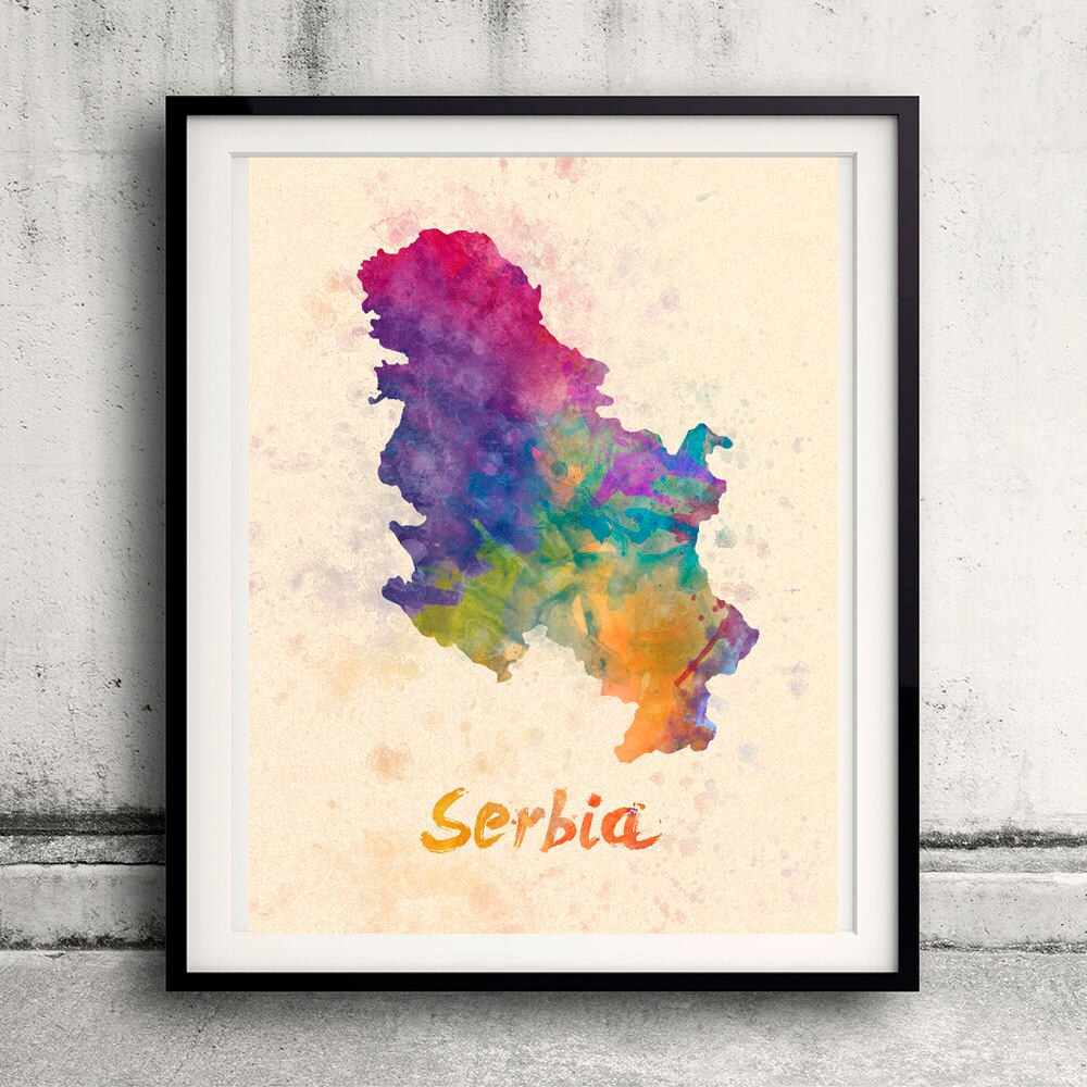 Serbia - Map in Watercolor - Fine Art Print Glicee Poster Decor Home ...