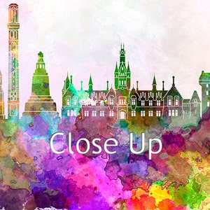 Dundee Skyline in Watercolor Background Poster Digital Wall Art ...