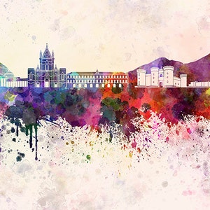 Naples Skyline in Watercolor Background 8x10 in to 12x16 Poster Digital ...