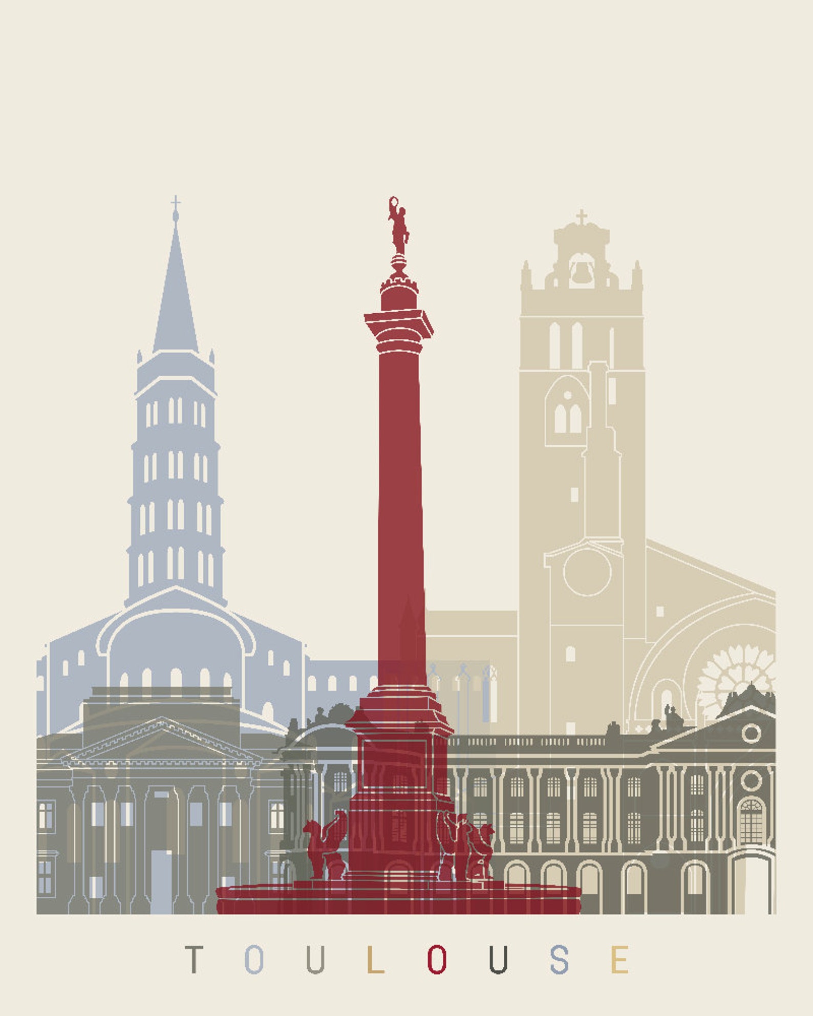 Toulouse Skyline Poster - Fine Art Print Landmarks Skyline Poster Gift ...