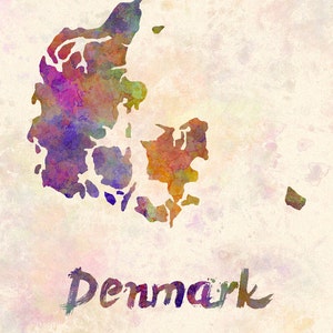 Denmark - Map in Watercolor - Fine Art Print Glicee Poster Decor Home ...