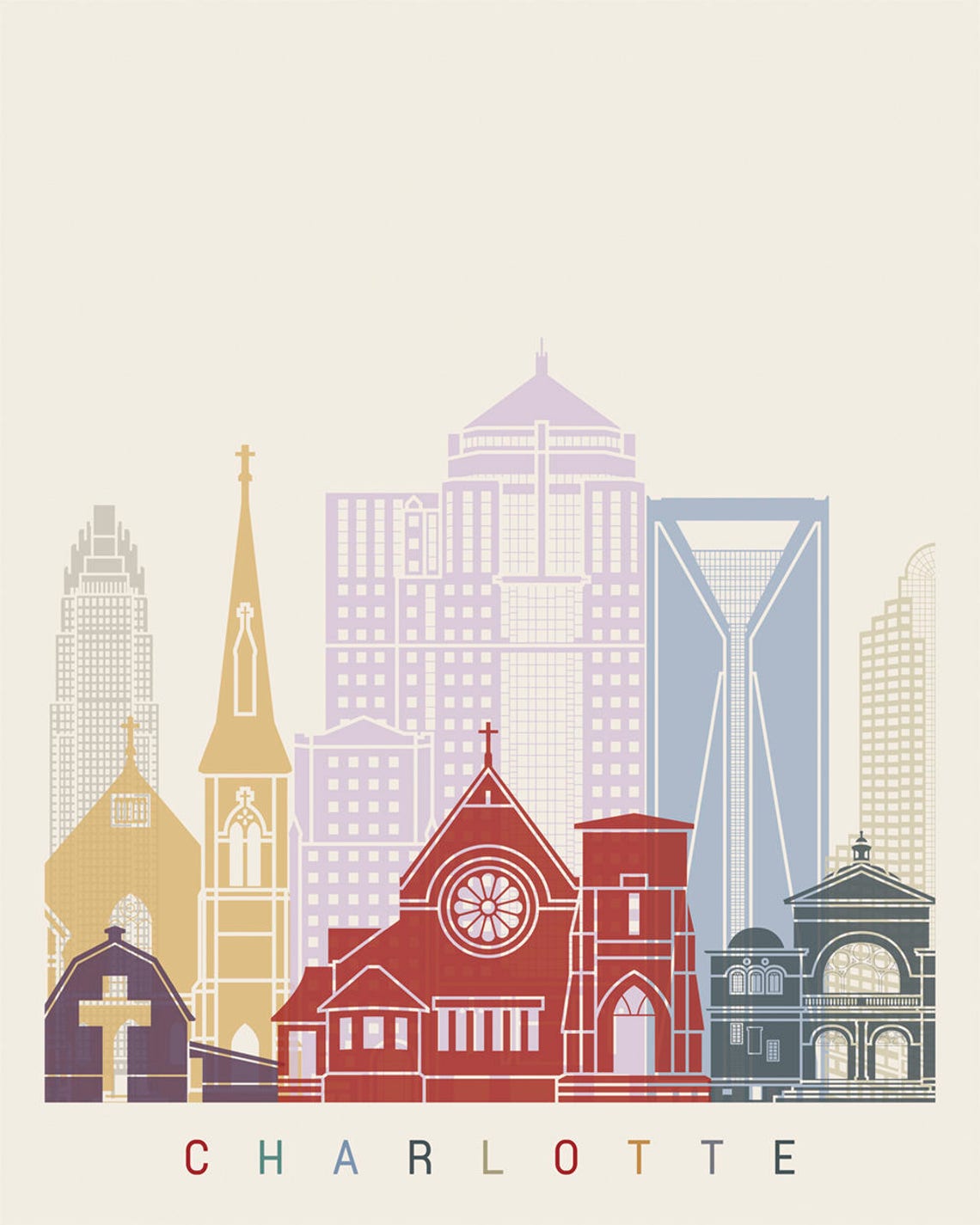 Charlotte Skyline Poster Fine Art Print Landmarks Skyline | Etsy