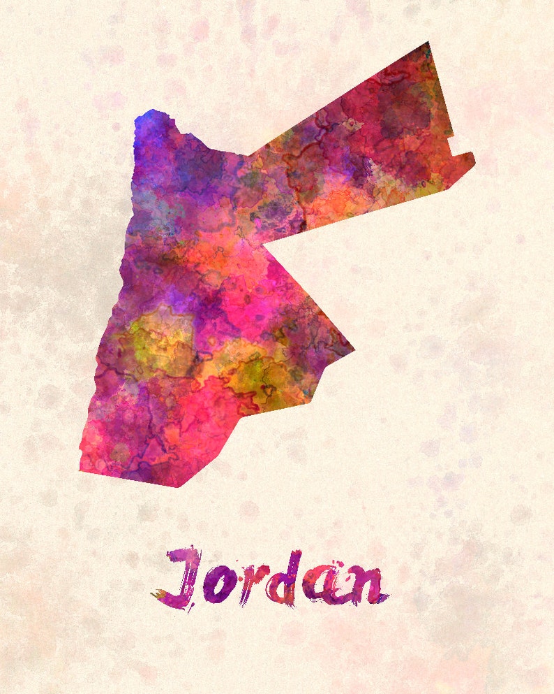 Jordan - Map in Watercolor - Fine Art Print Glicee Poster Decor Home ...