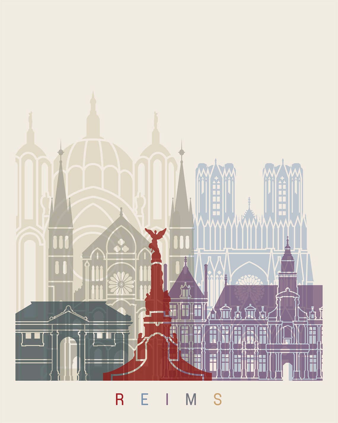 Reims Skyline Poster - Fine Art Print Landmarks Skyline Poster Gift ...