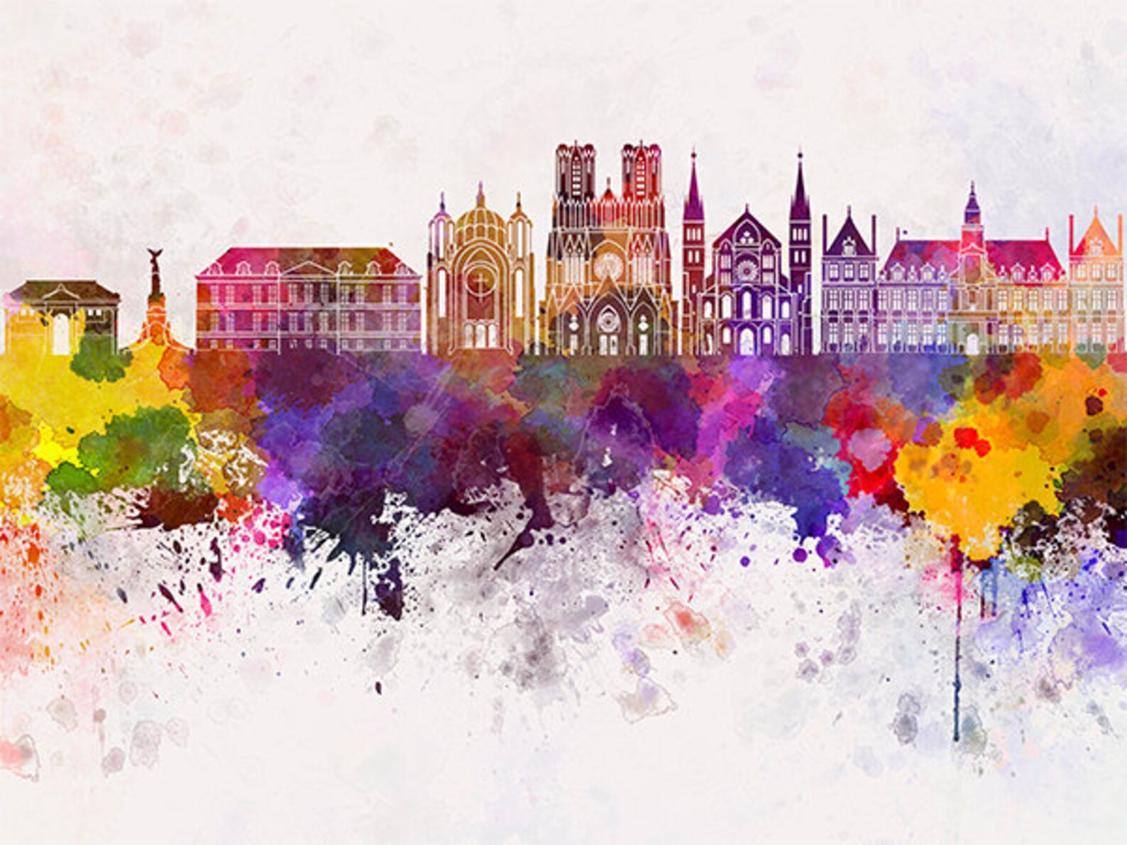 Reims Skyline in Watercolor Background 8x10 In. to 12x16 In. | Etsy
