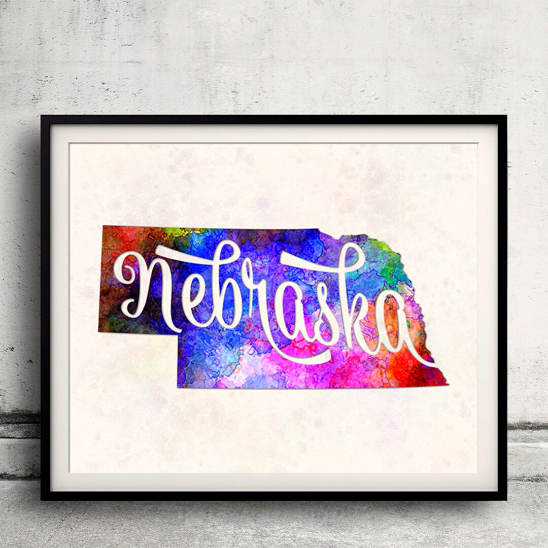 Nebraska - Map in Watercolor - Fine Art Print Glicee Poster Decor Home ...