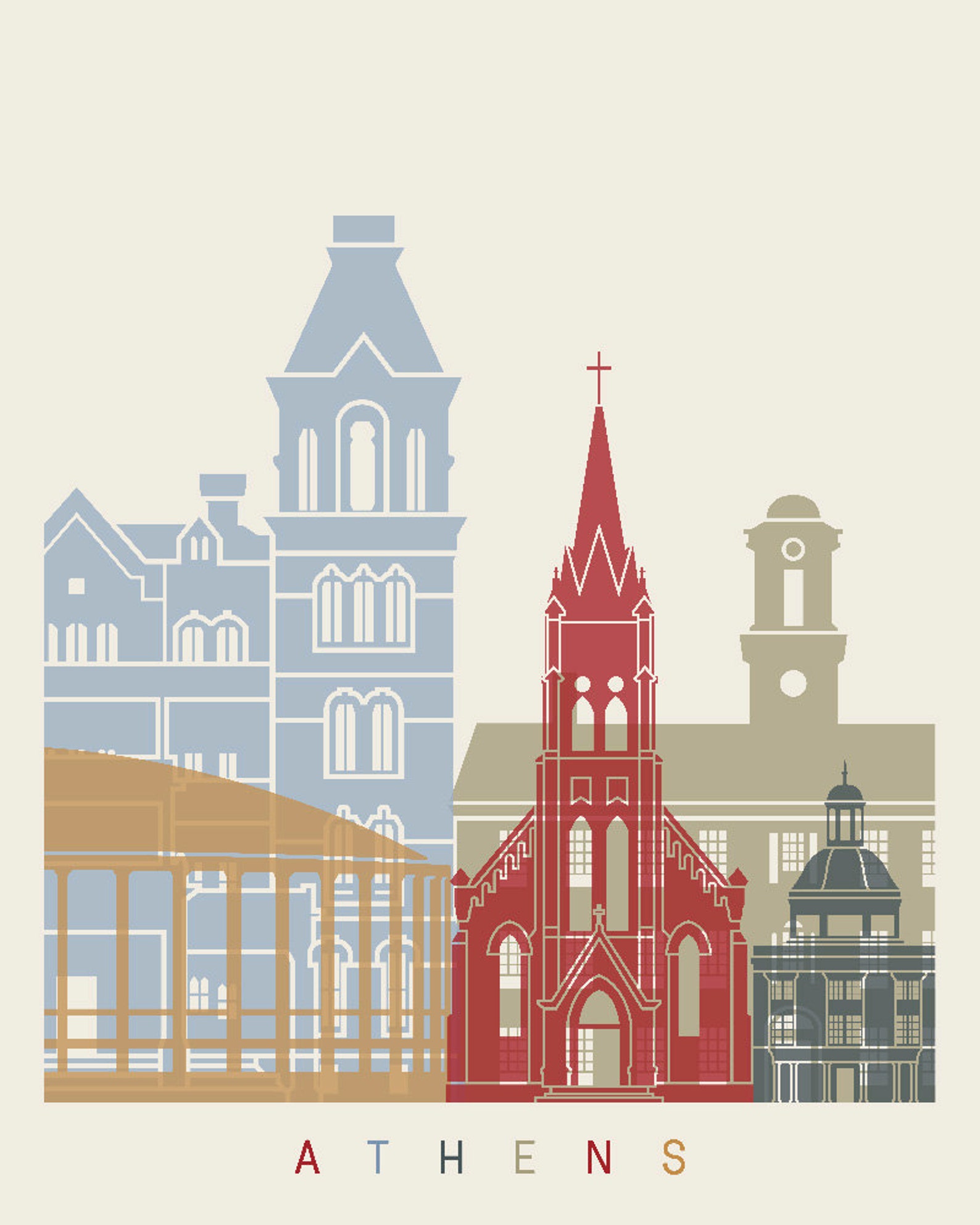 Athens OH Skyline Poster - Fine Art Print Landmarks Skyline Poster Gift ...