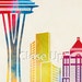 Seattle Landmarks Watercolor Poster Fine Art Print Landmarks Skyline ...