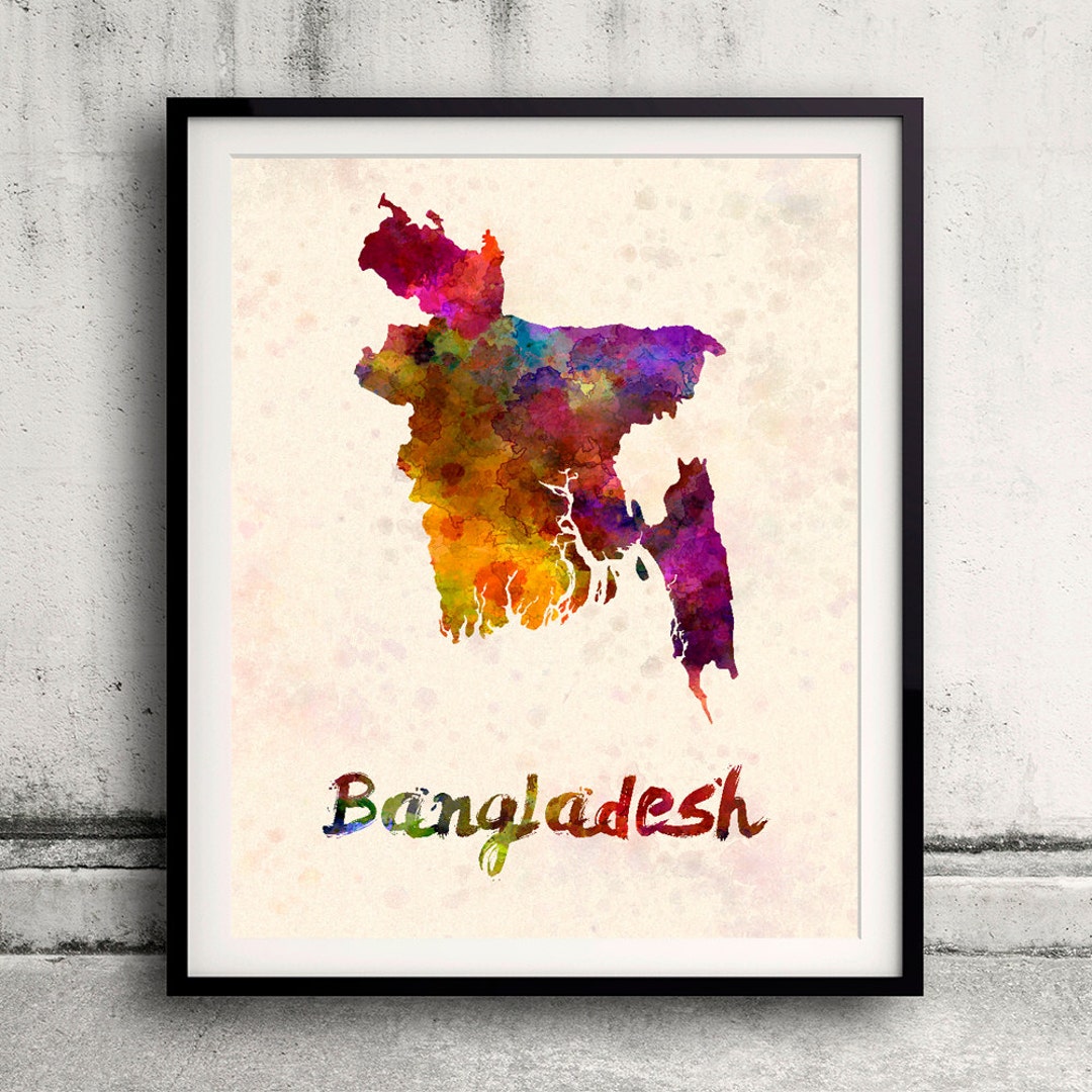 Bangladesh - Map in Watercolor - Fine Art Print Glicee Poster Decor ...