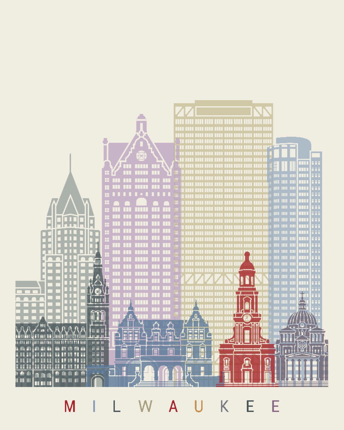 Milwaukee Skyline Poster - Fine Art Print Landmarks Skyline Poster Gift ...