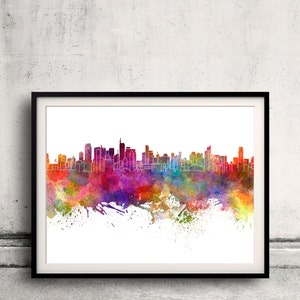 Makati Skyline in Watercolor on White, 8 Monochrome Colors, and Full ...
