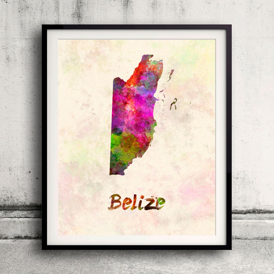 Belize - Map in Watercolor - Fine Art Print Glicee Poster Decor Home ...