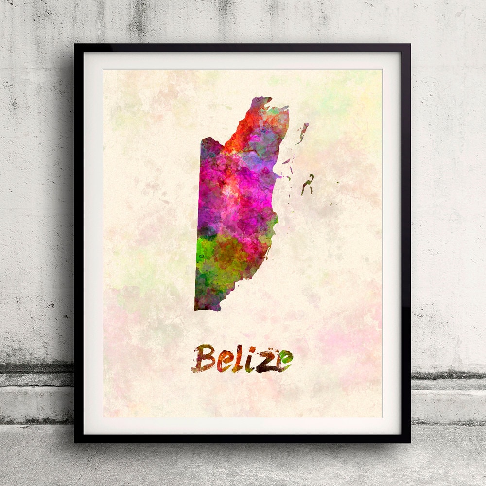 Belize - Map in Watercolor - Fine Art Print Glicee Poster Decor Home ...