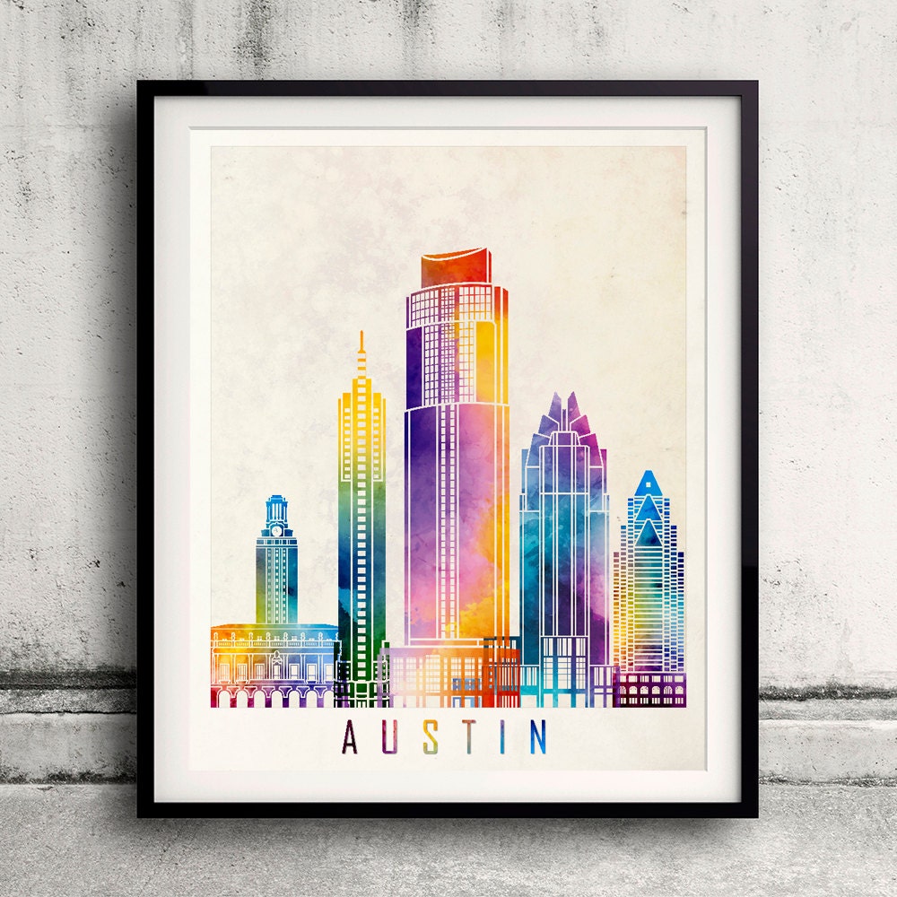 Austin Landmarks Watercolor Poster Fine Art Print Landmarks | Etsy