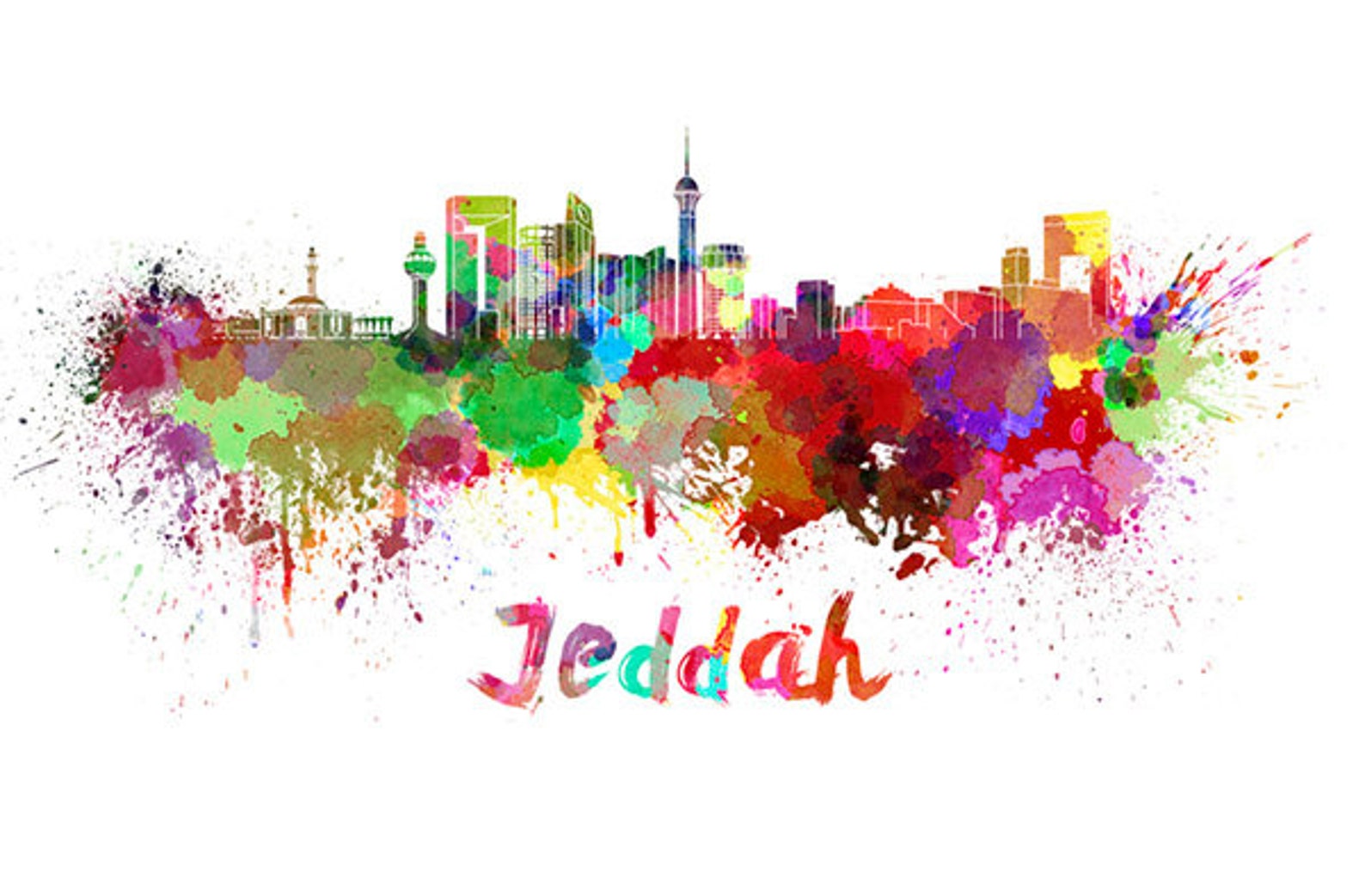 Jeddah Skyline in Watercolor Over White Background With Name - Etsy