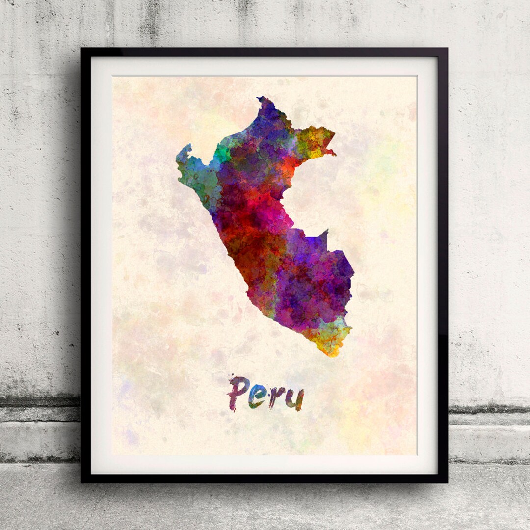 Peru - Map in Watercolor - Fine Art Print Glicee Poster Decor Home Gift ...