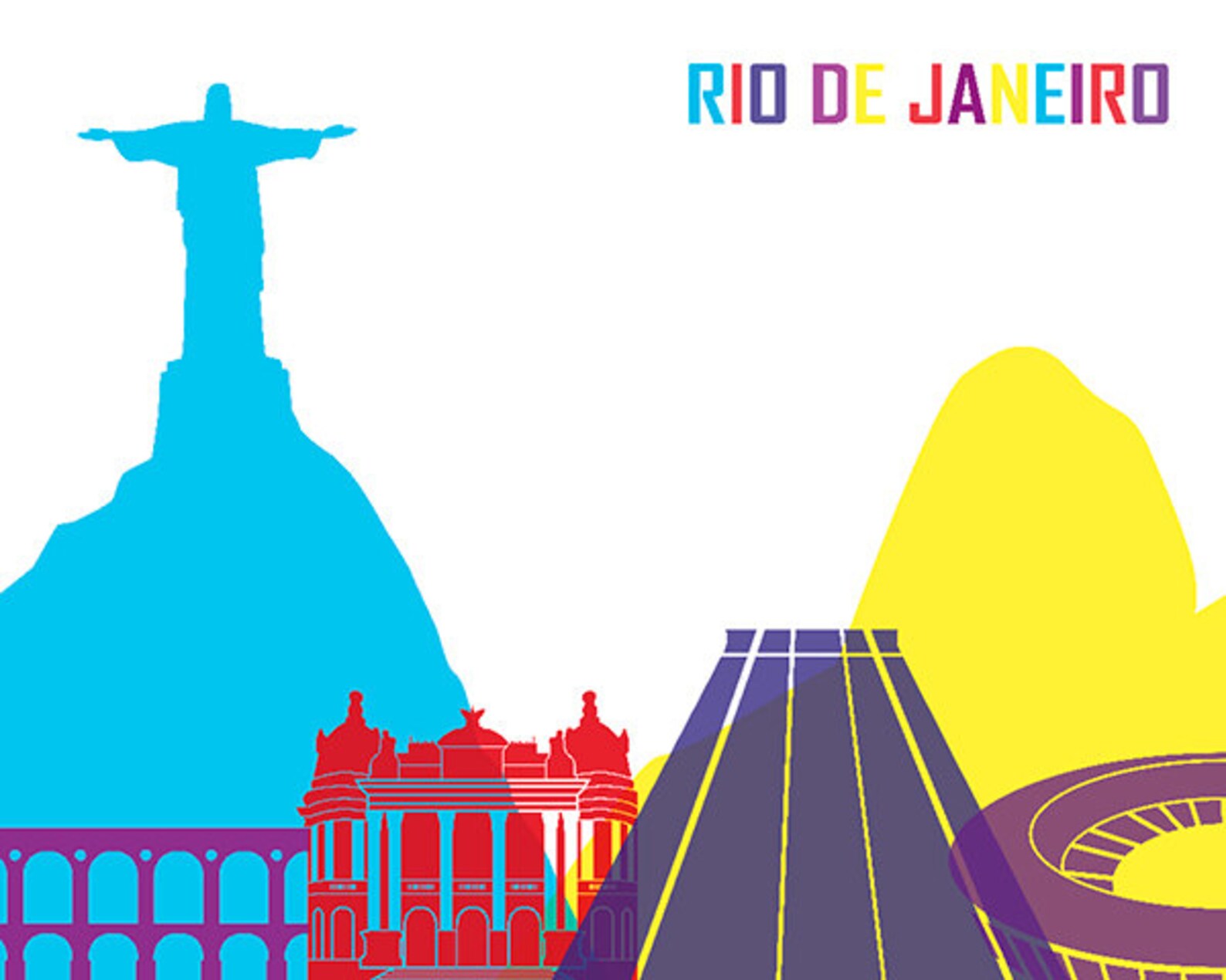 Rio De Janeiro Pop Art Skyline 8x10 In. to 12x16 In. Fine Art Print ...