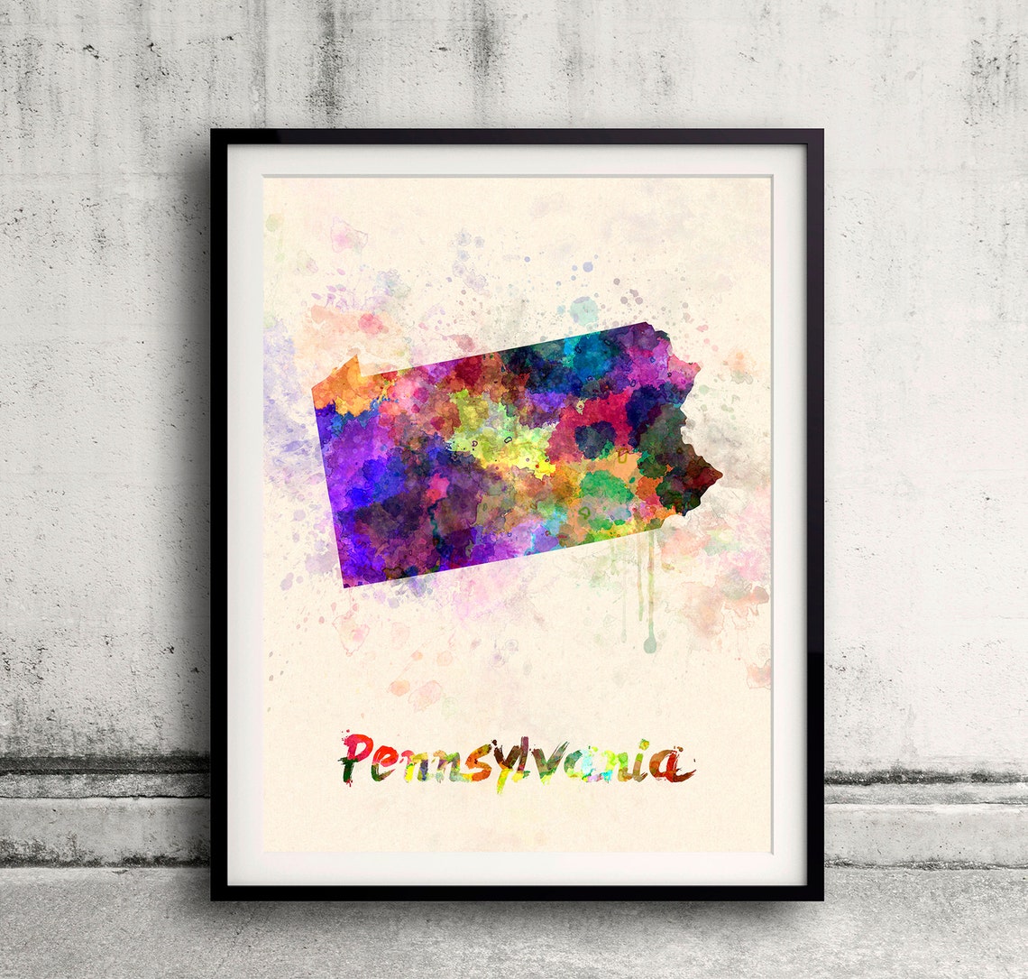 Pennsylvania US State in Watercolor Background 8x10 In. to 12x16 In ...
