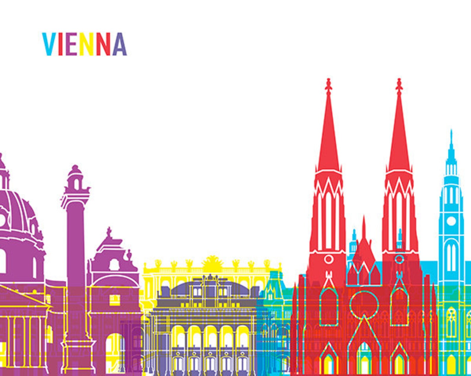 Vienna Pop Art Skyline 8x10 In. to 12x16 In. Fine Art Print | Etsy