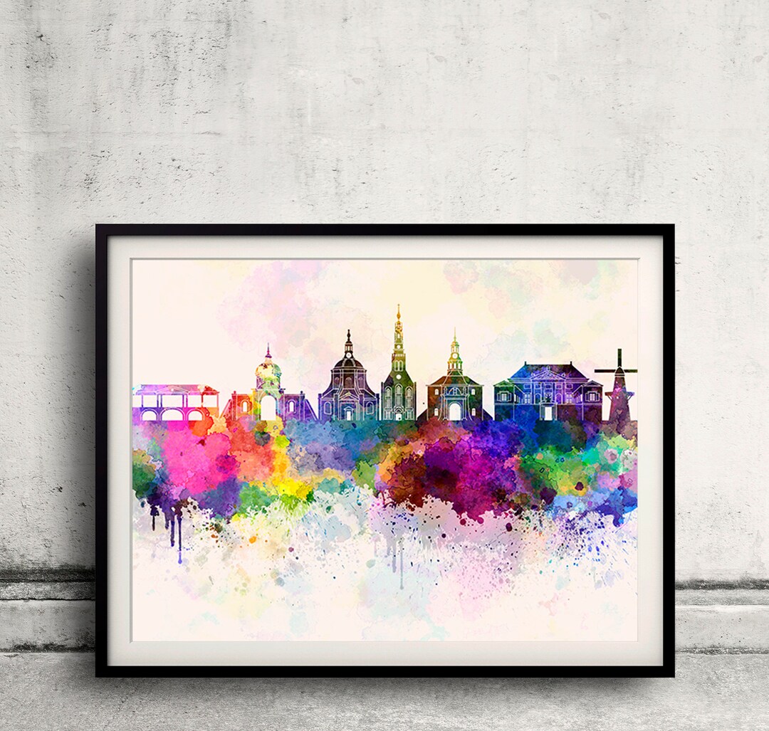 Leiden Skyline in Watercolor Background Poster Digital Wall Art ...