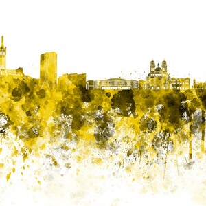 Marseilles Skyline in Watercolor on White, 8 Monochrome Colors, and ...