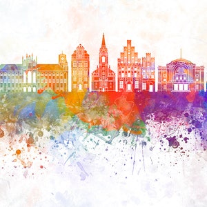 Torun Skyline in Watercolor Background Fine Art Print Glicee Poster ...