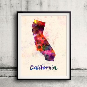 California US State in Watercolor Background 8x10 In. to 12x16 In ...