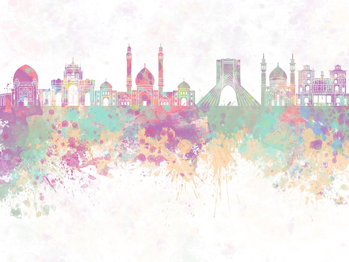 Tehran Skyline in Watercolor Background - Poster Digital Wall Art ...