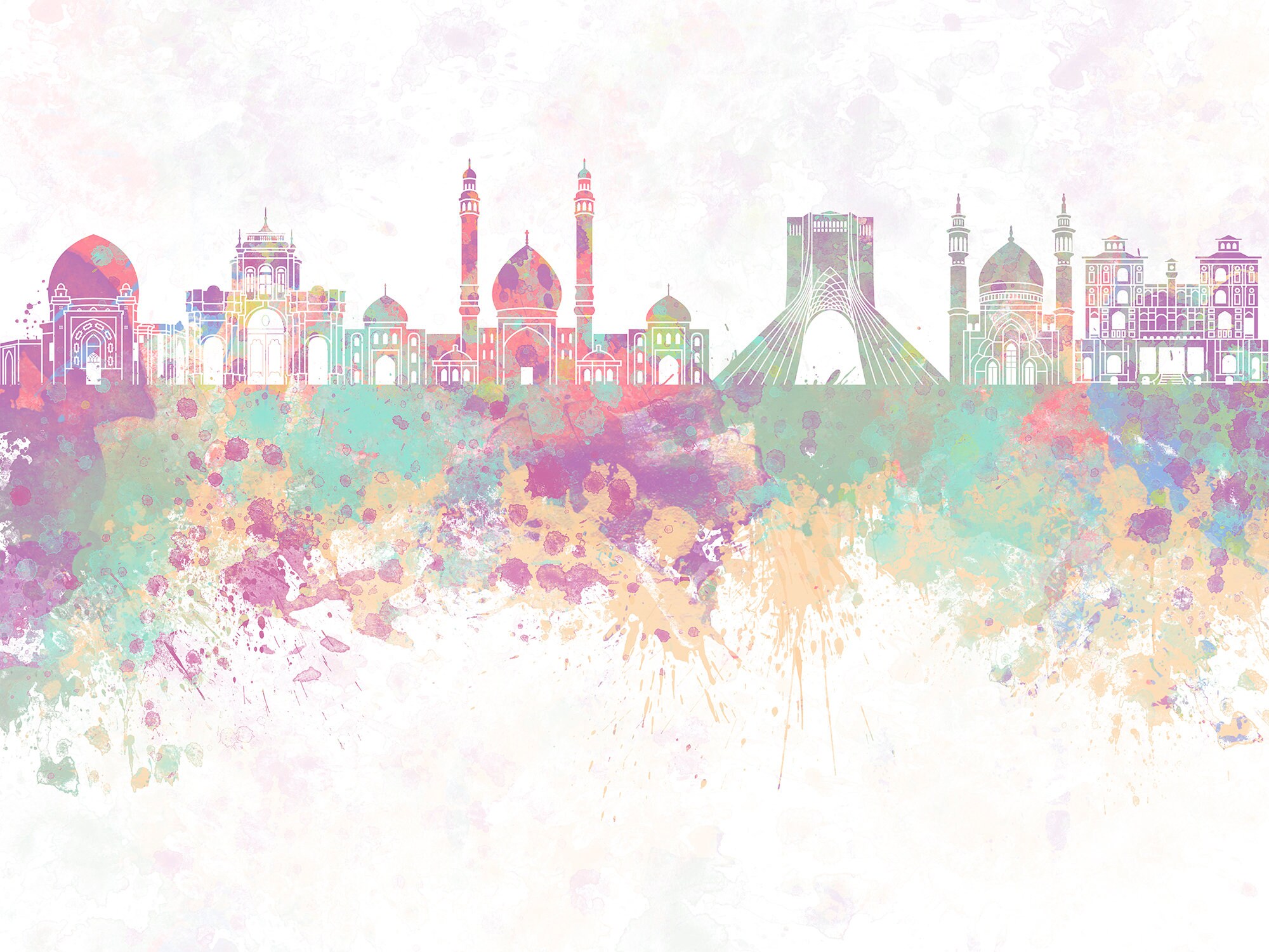 Tehran Skyline in Watercolor Background Poster Digital Wall - Etsy