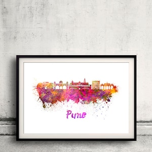 Pune Skyline in Watercolor Over White Background With Name of City 8x10 ...