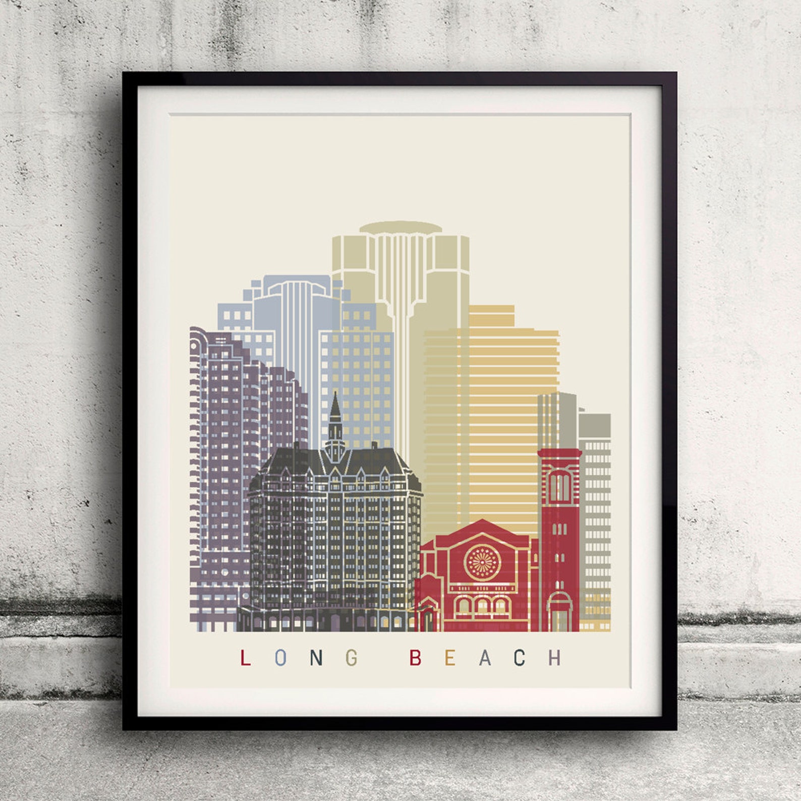 Long Beach Skyline Poster - Fine Art Print Landmarks Skyline Poster ...