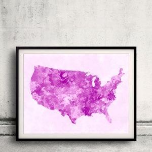 United States Map in Pink Watercolor Painting Abstract Splatters - Fine ...