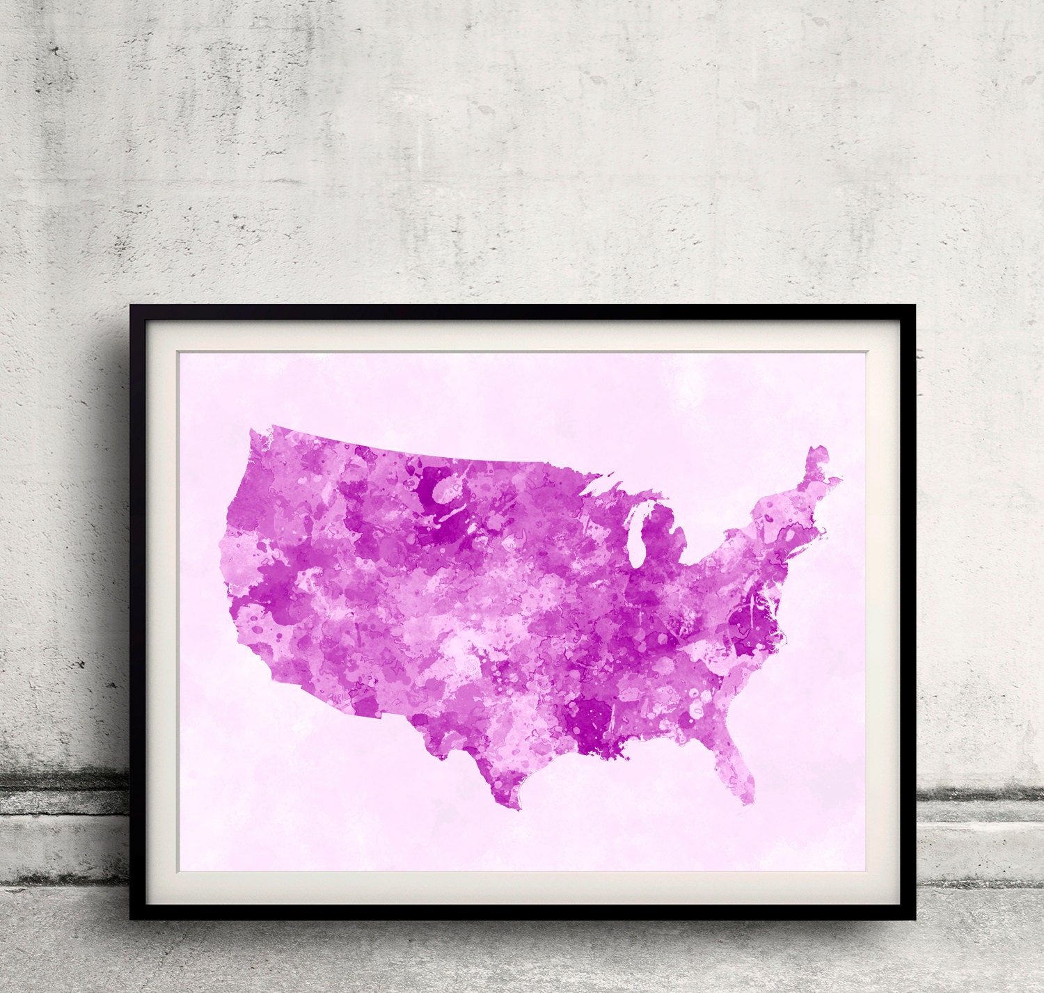 United States Map in Pink Watercolor Painting Abstract Splatters - Fine ...