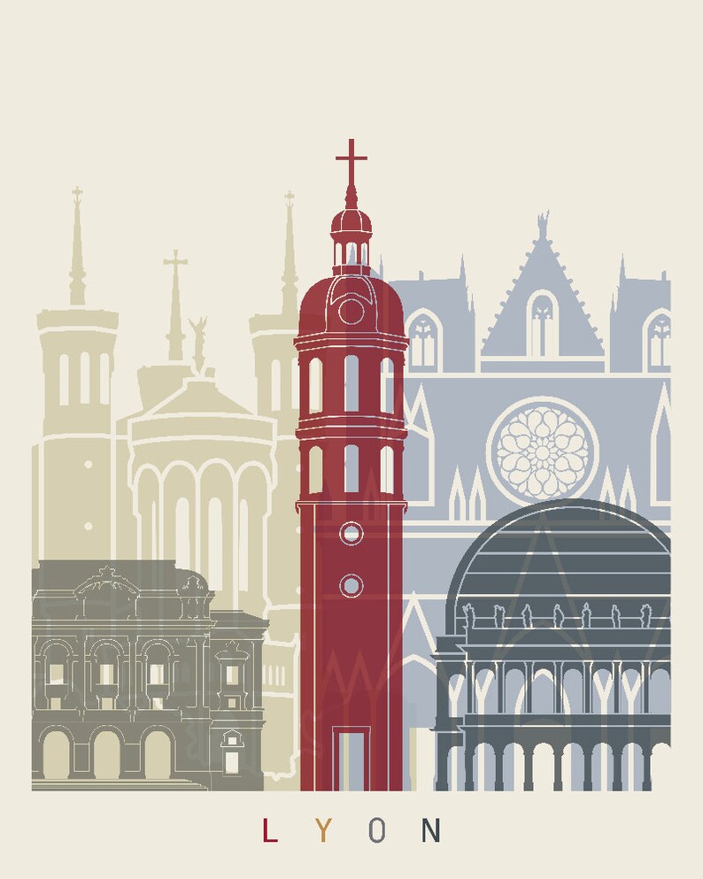 Lyon Skyline Poster Fine Art Print Landmarks Skyline Poster - Etsy