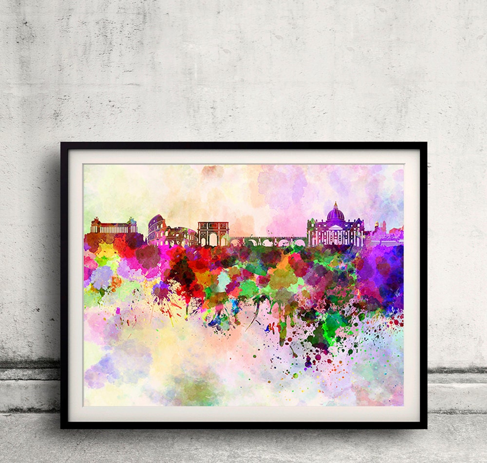 Rome Skyline in Watercolor Background 8x10 In. to 12x16 In. Poster ...