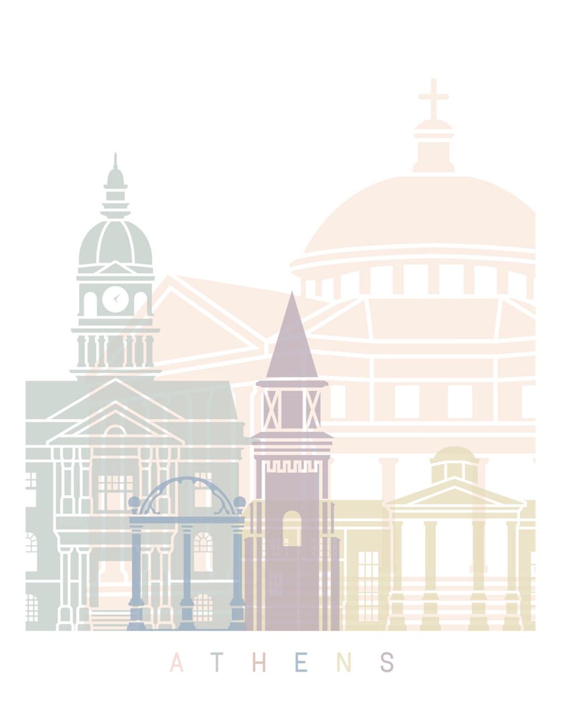 Athens GA Skyline Poster Fine Art Print Landmarks Skyline - Etsy