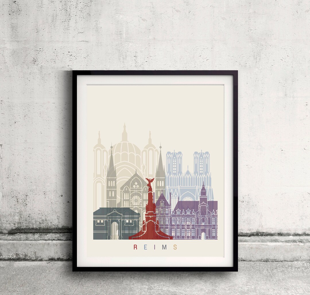 Reims Skyline Poster - Fine Art Print Landmarks Skyline Poster Gift ...